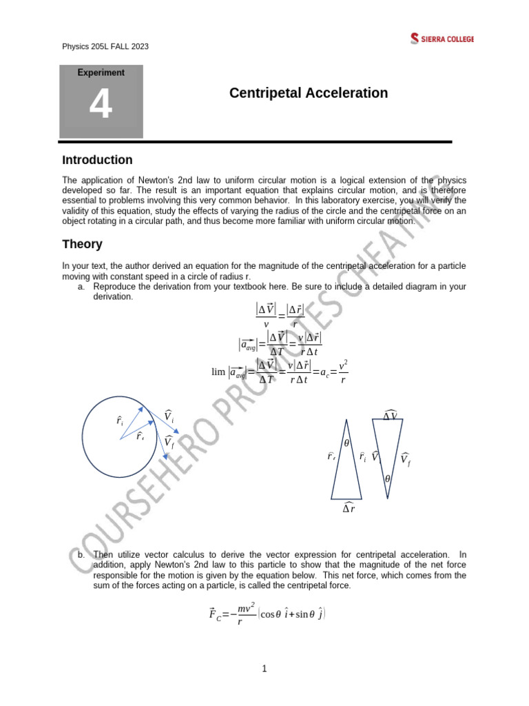 04 Physics 205 Lab 4 Centripetal Force Lab F22 | PDF
