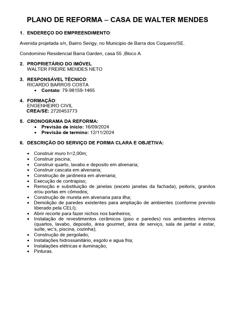 PLANO DE REFORMA CASA DE WALTER MENDES Assinado | PDF