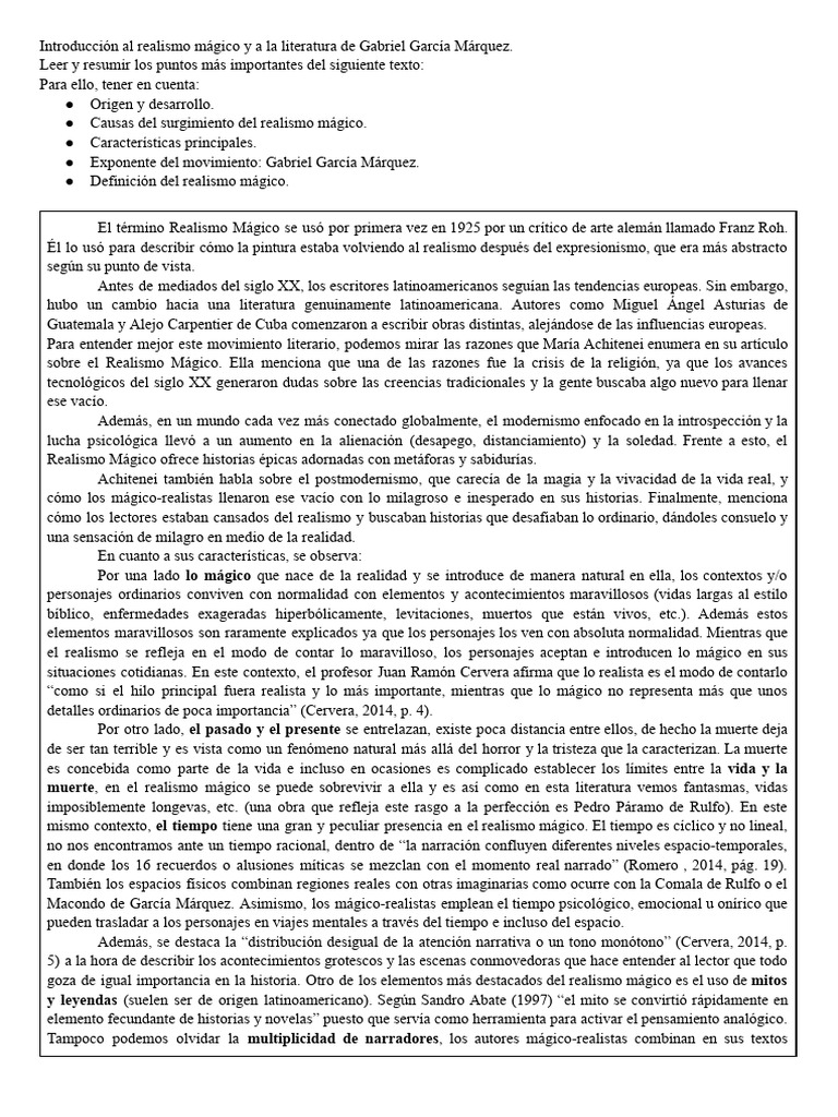 Introducción Al Realismo Mágico y A La Literatura de Gabriel García ...
