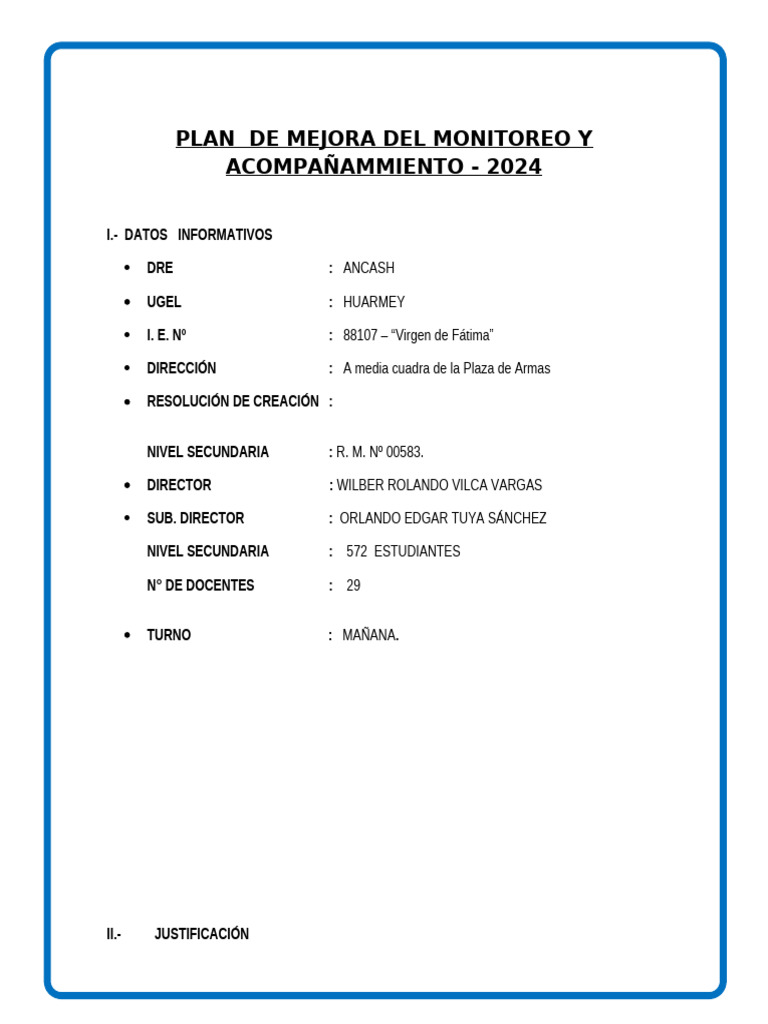 PLAN DE MEJORA DE MONITOREO | PDF