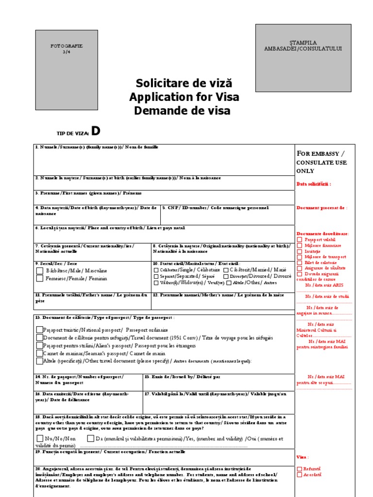 Formular Viza Franceza Tip D | PDF