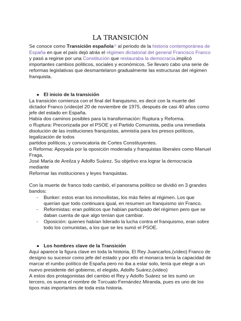 La Transición Española: Claves y Contexto | PDF | España franquista ...