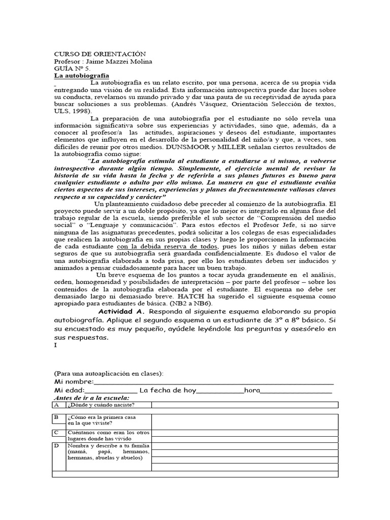 Preguntas para escribir una autobiografía | PDF | Autobiografías