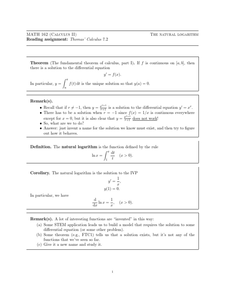 7-2 The Logarithm | PDF
