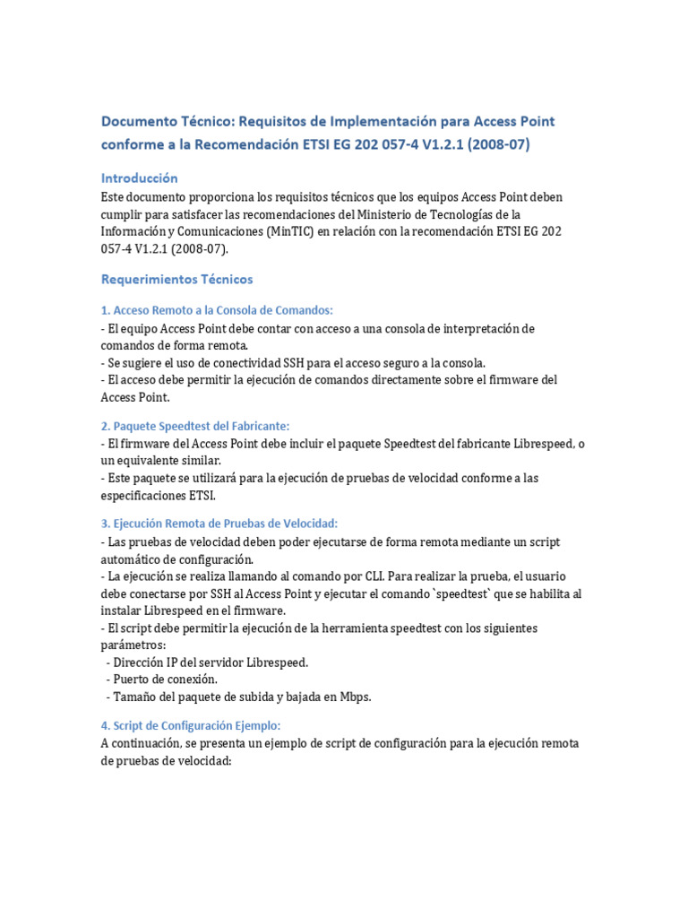 Documento Tecnico Requisitos Access Point ETSI | PDF