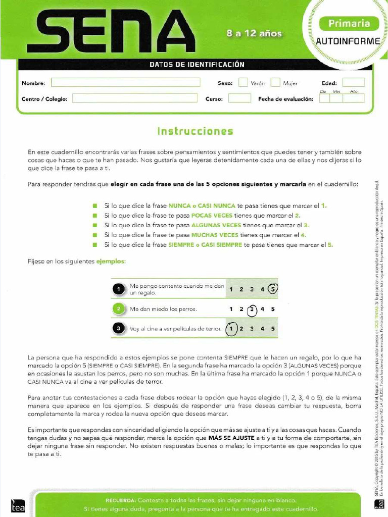 Sena Primaria Autoinforme 8-12 | PDF