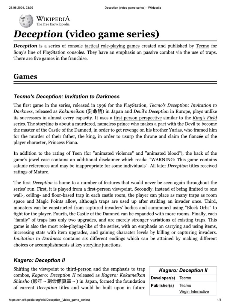 Deception Video Game Article | PDF