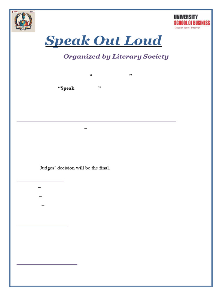 Speak Out Loud Rules and Regulations | PDF