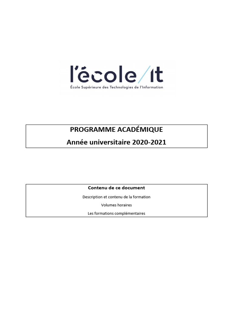 Programme Académique 2020-2021 - Ecole-IT | PDF