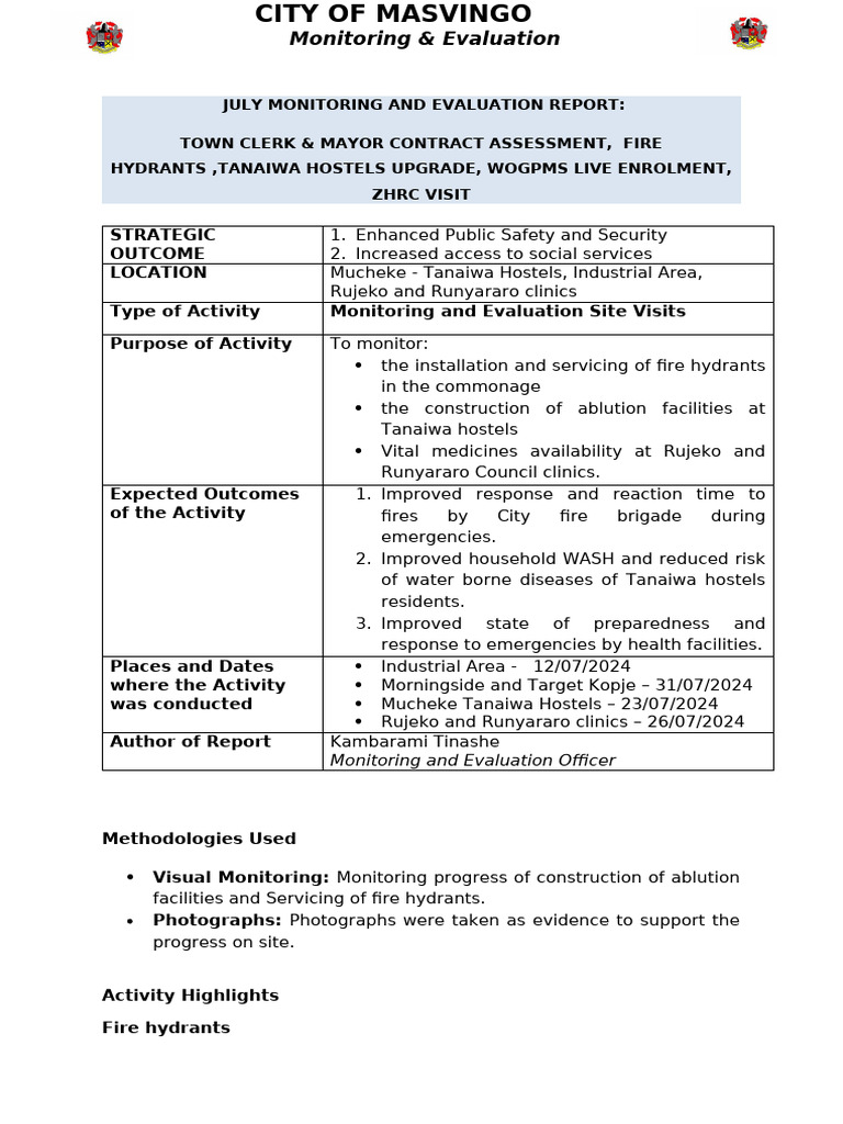 July Monitoring & Evaluation Report | PDF | Firefighter | Hygiene July Monitoring & Evaluation Report | PDF | Firefighter | Hygiene