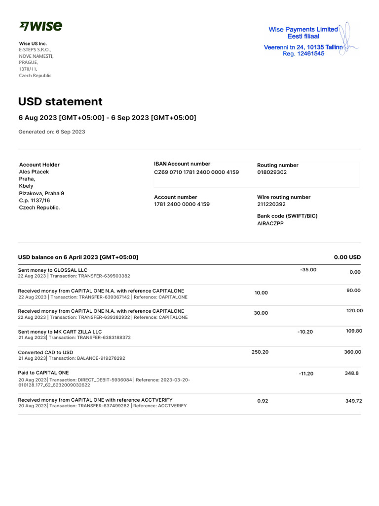 Wise Bank Statement Italy | PDF