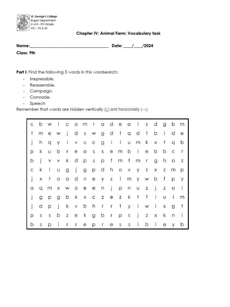 Chapter4 - Animal Farm Vocabulary Task | PDF
