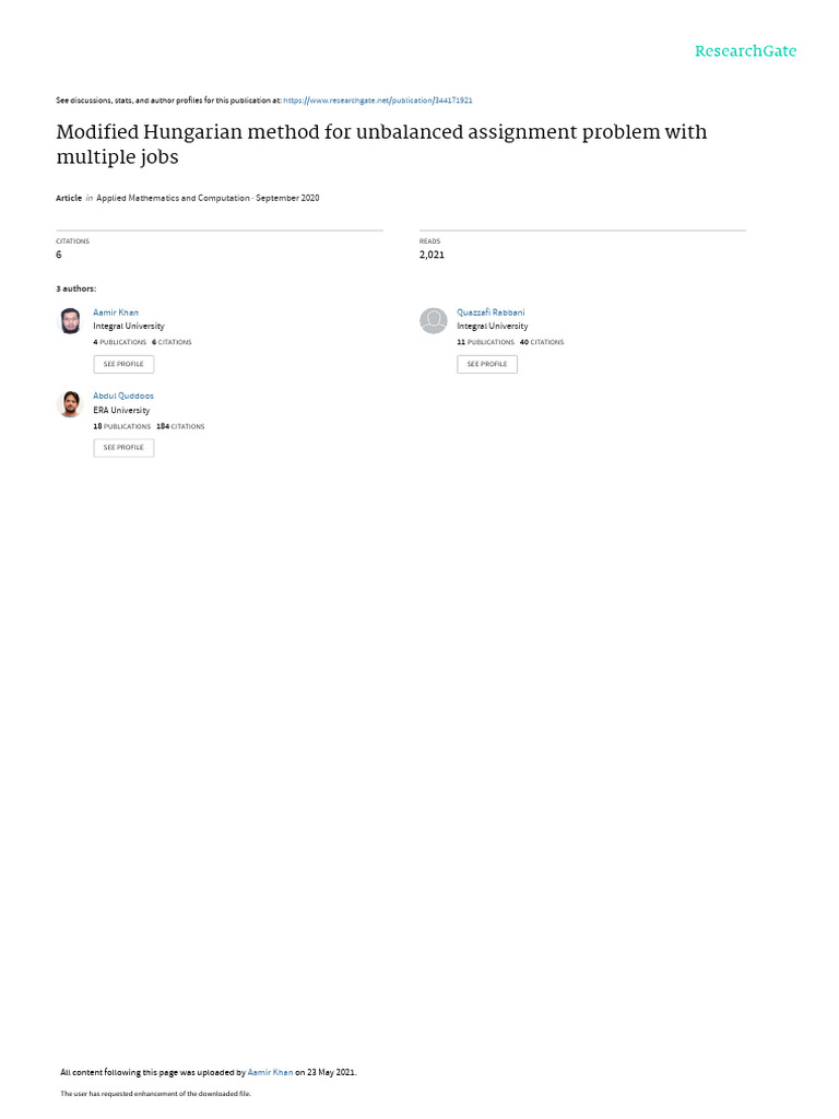 Modified Hungarian Method | PDF