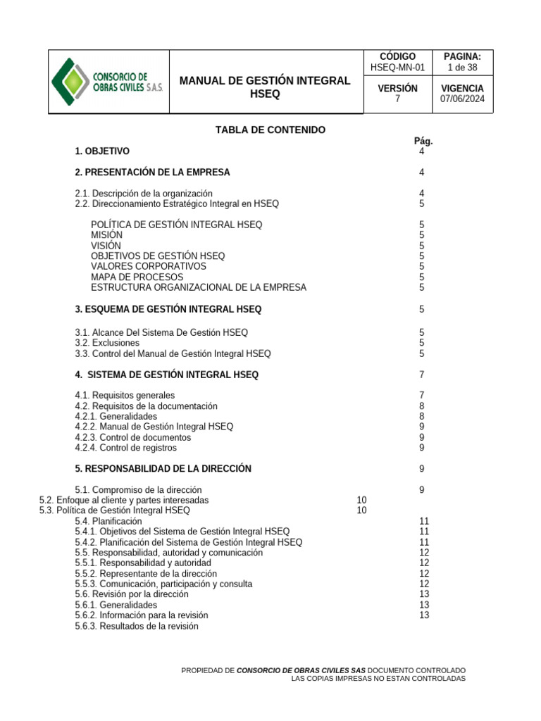 Hseq Mn 01 Manual De Gestión Integral Hseq V5 Pdf