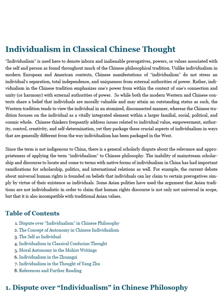 Individualism in Classical Chinese Thought | PDF