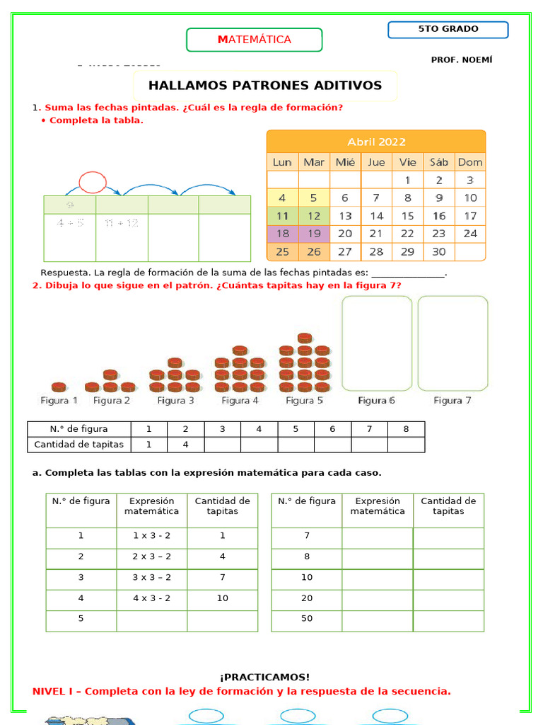 FICHA MAT-HALLAMOS PATRONES NUMÉRICOS (1) | PDF