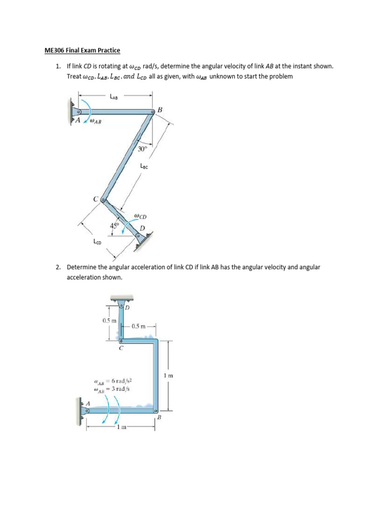 Me306 Spring2024 Final Practice | PDF | Acceleration | Velocity