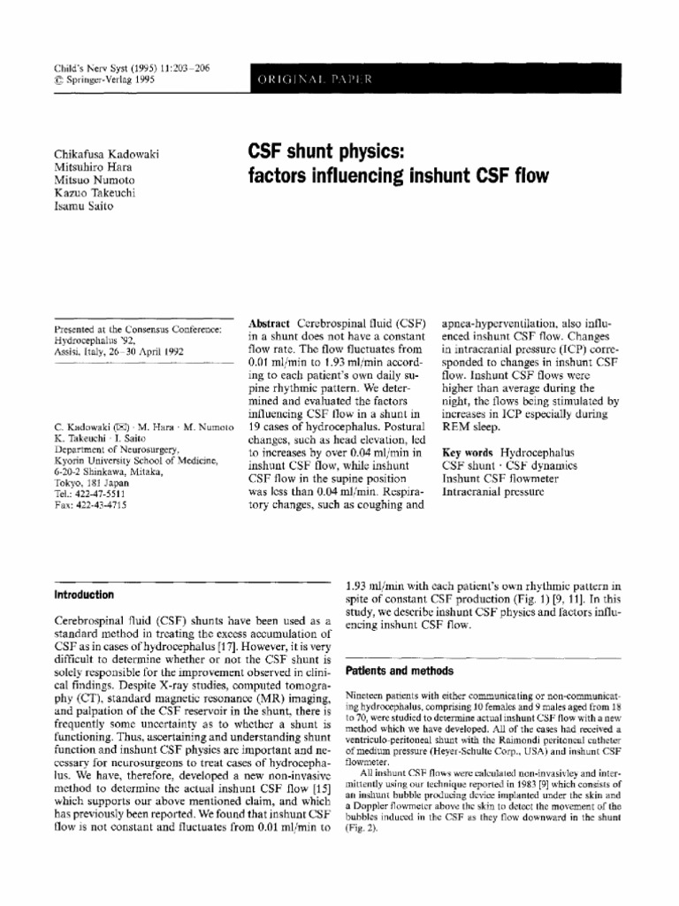 CSF Shunt Physics: Factors Influencing Inshunt CSF Flow | PDF ...