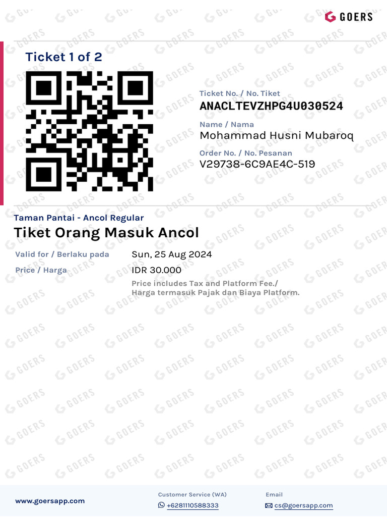 (Venue Ticket) Tiket Orang Masuk Ancol - Taman Pantai - Ancol Regular - V29738-6C9AE4C-519 | PDF