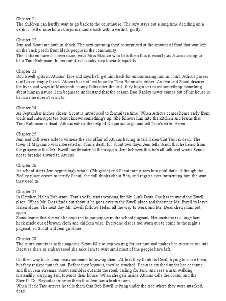 To Kill A Mockingbird Summary - Chapter 21-28 | PDF | To Kill A ...