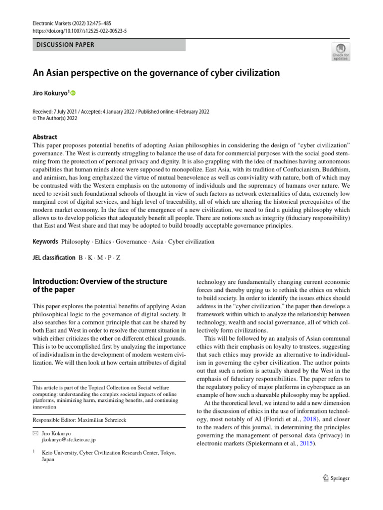 An Asian Perspective On The Governance of Cyber Civilization | PDF