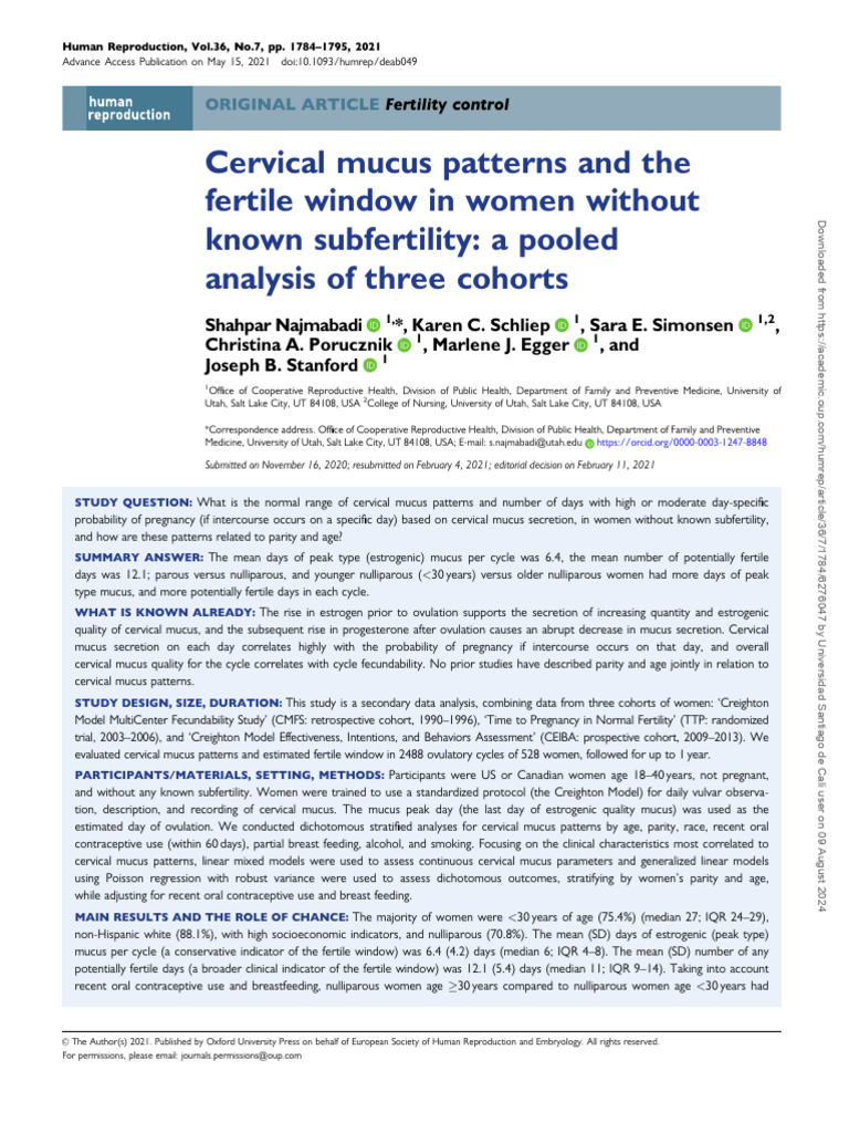 Patrones Del Moco Cervical y Ventana Fértil en Mujeres Sin ...
