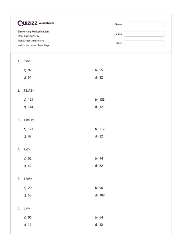 Worksheet - Quizizz | PDF