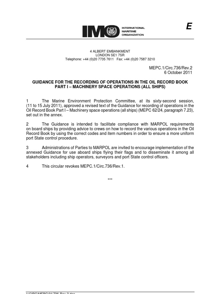 MEPC.1-Circ.736-Rev.2 - Guidance For The Recording of Operations in The ...