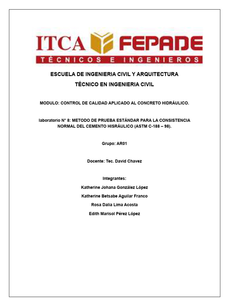 Metodo de Prueba Estándar para La Consistencia Normal Del Cemento ...