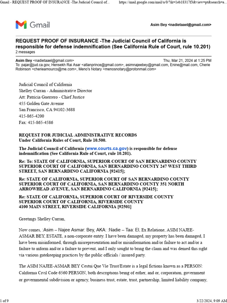 Request for Judicial Insurance Proof | PDF | Title 18 Of The United ...