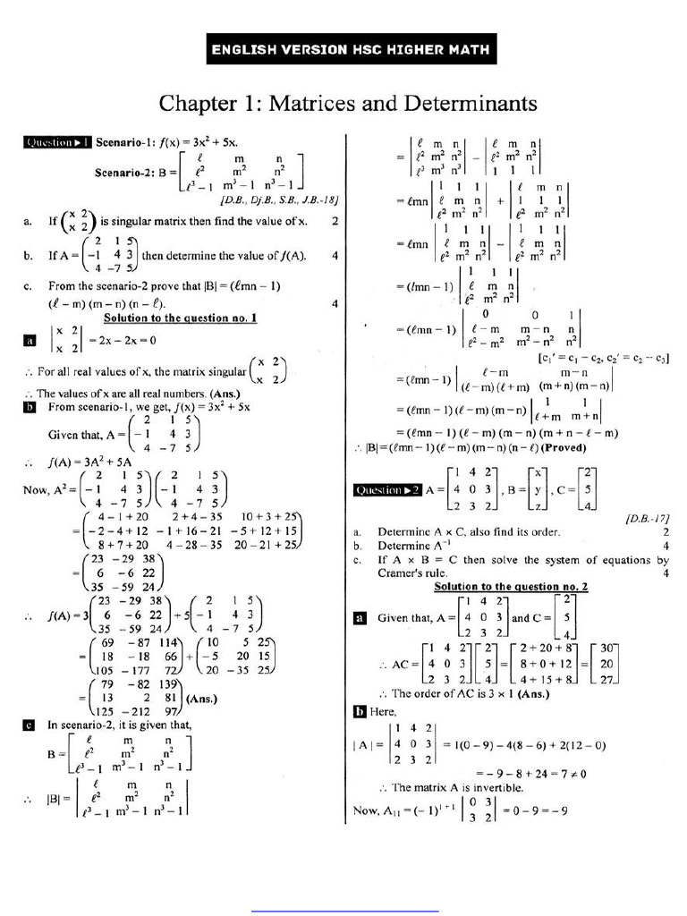 HSC Ev Higher Mathematics 1st Paper 1st Chapter Note | PDF