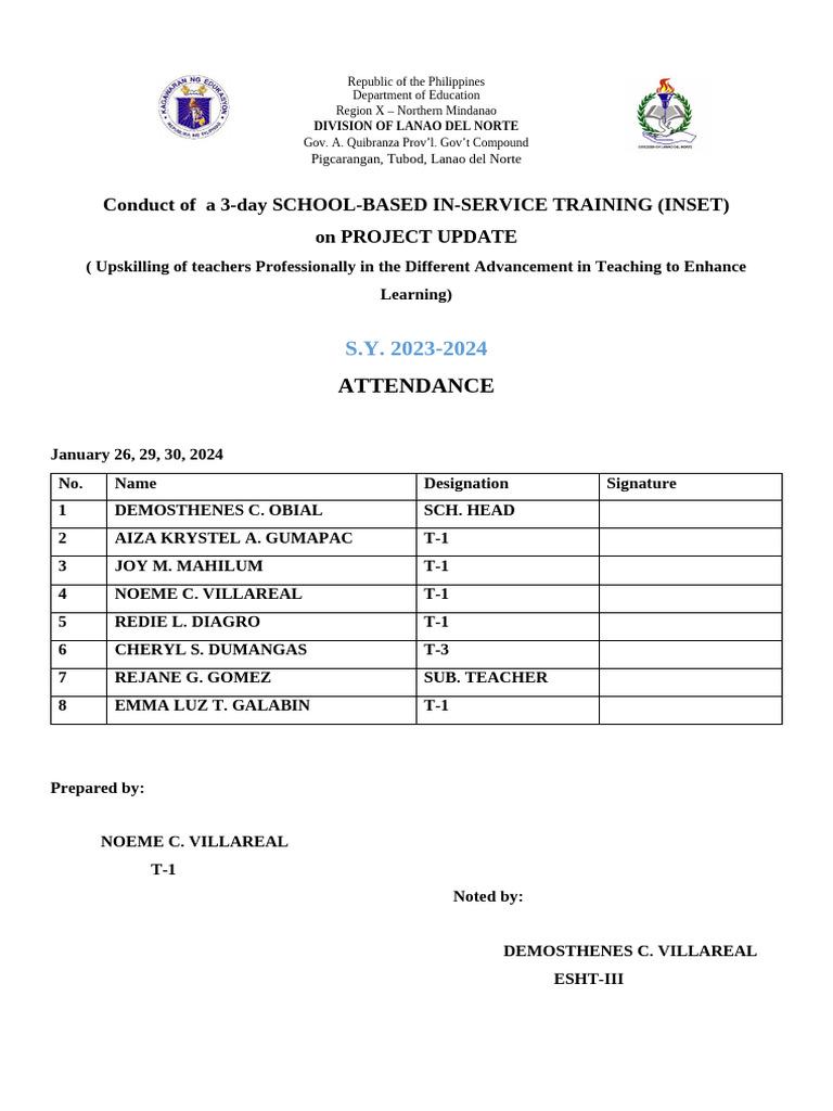 Accomplishment Report - INSET - 2024 | PDF