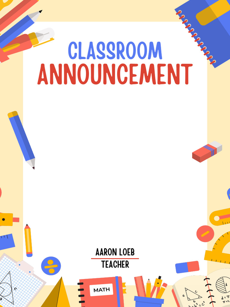 Yellow & Red Colorful Illustrative Classroom Announcement Poster | PDF