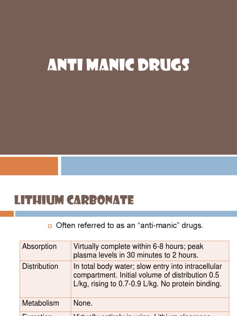 Anti Manic Drugs | PDF | Pharmacokinetics | Medical Treatments
