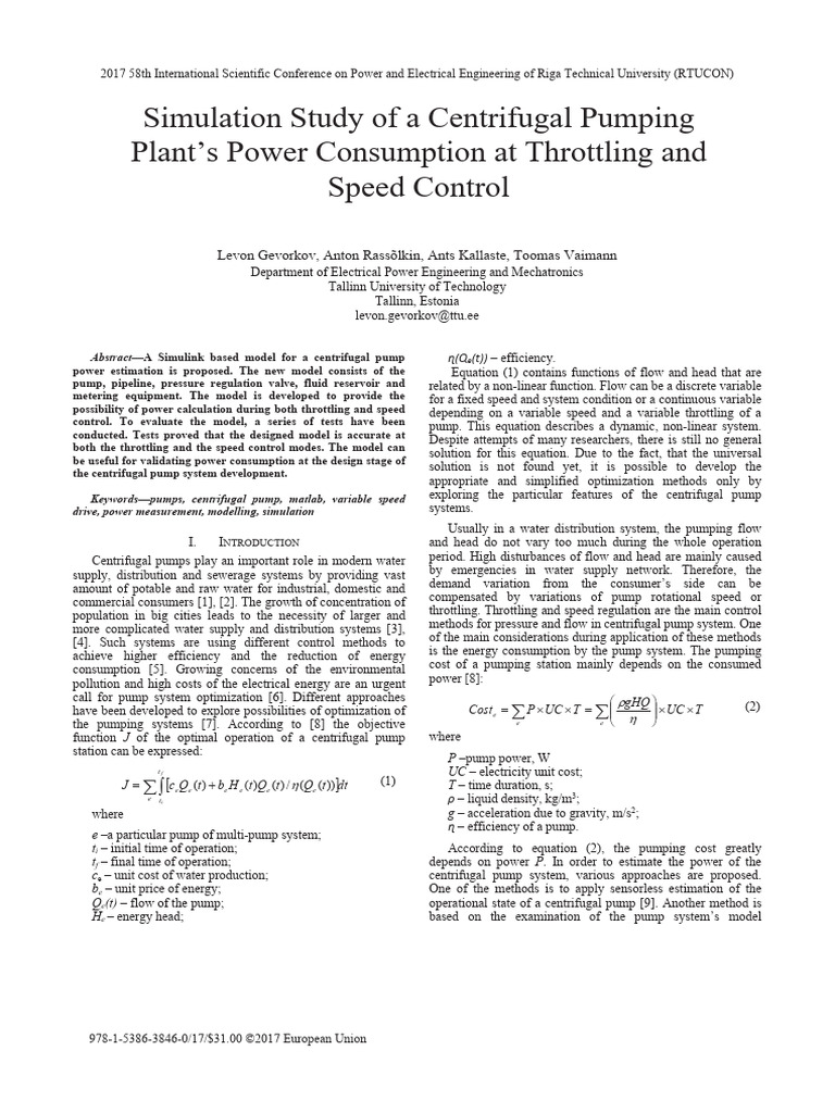 Simulation Study of A Centrifugal Pumping Plants Power Consumption at ...