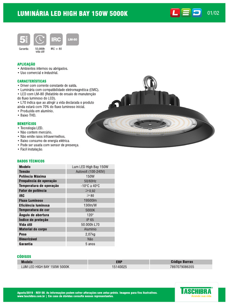 Datasheet - Lum Led High Bay 150W 5000K | PDF