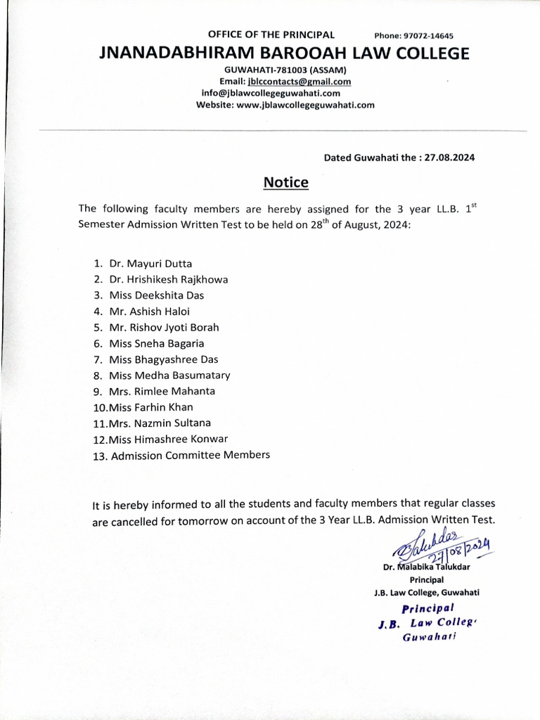 Assigned Members For Admission Test | PDF