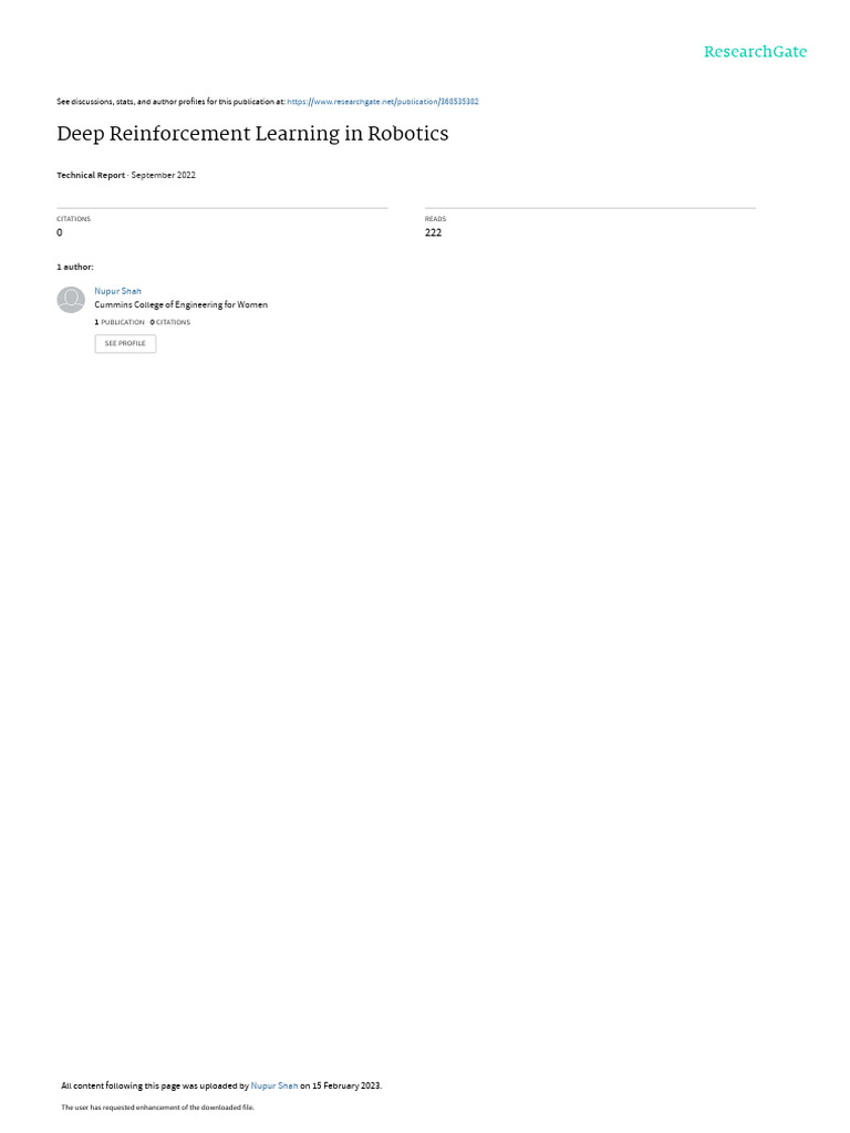 Deep Reinforcement Learning Robotics1 | PDF