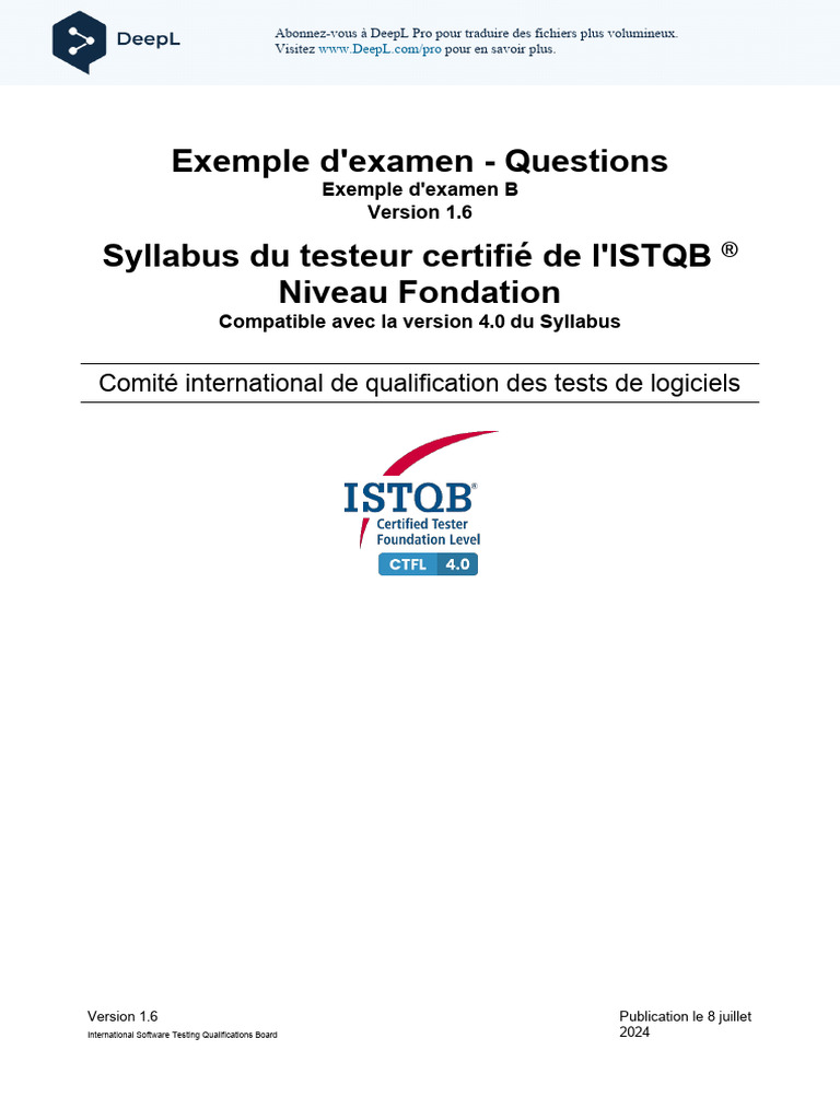 ISTQB - CTFL - v4.0 - Sample-Exam-B-Questions - v1.6 FR | PDF