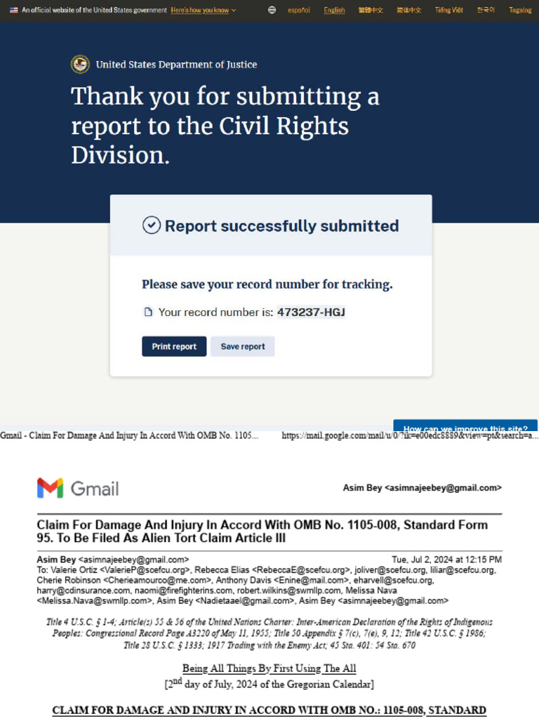 Claim For Damage and Injury in Accord With OMB No. 1105-008, Standard ...