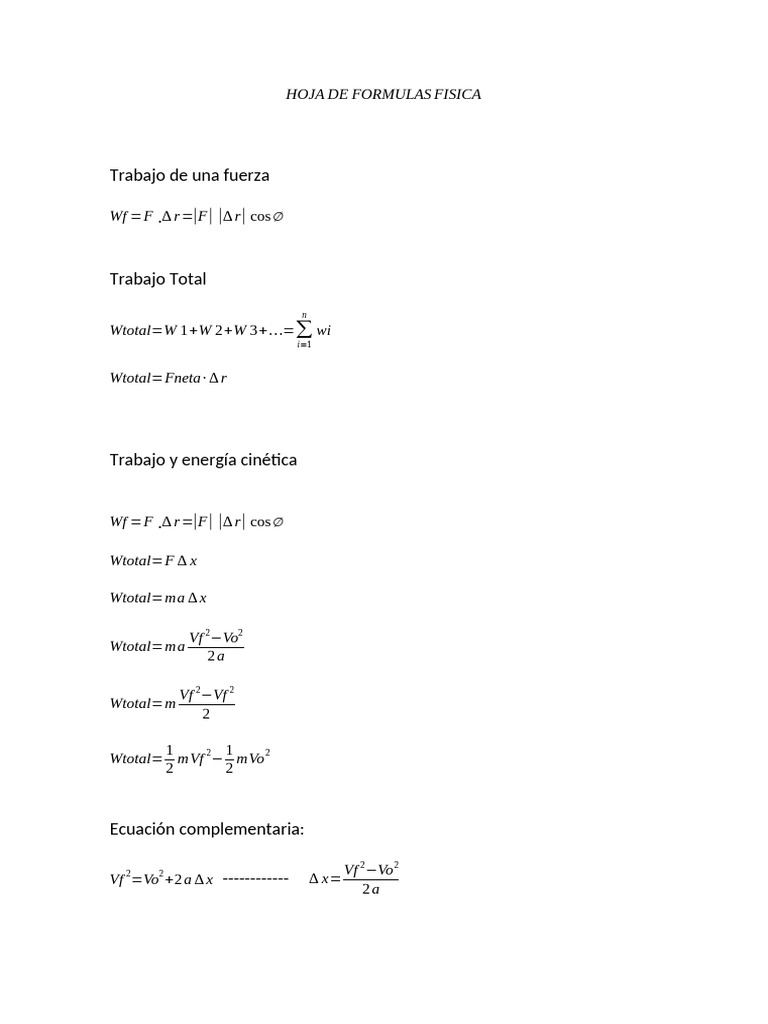 Hoja de Formulas Fisica | PDF