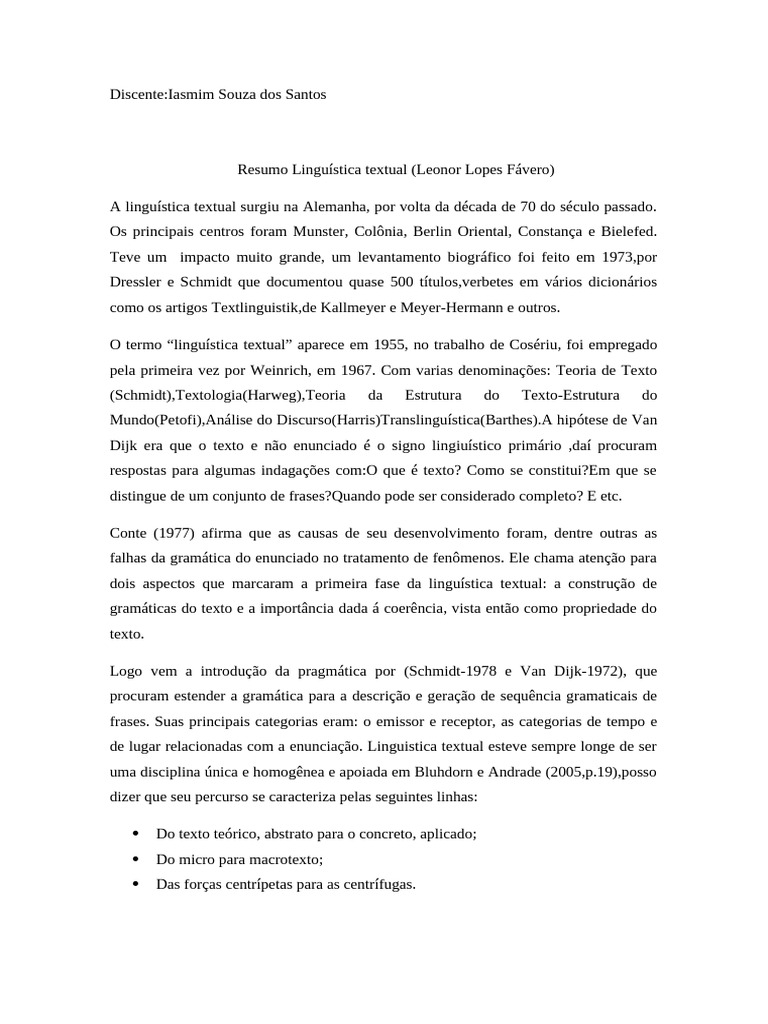Resumo Do Texto Linguistica Textual Leonor Lopes | PDF Resumo Do Texto Linguistica Textual Leonor Lopes | PDF