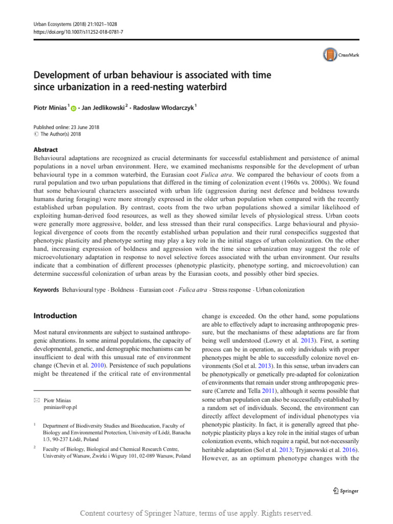Development of Urban Behaviour Is Associated With | PDF