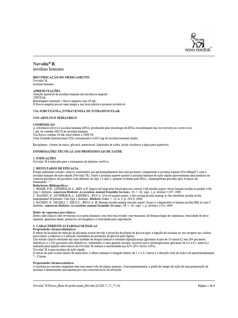 Novolin R Frasco - Bula Do Profissional | PDF