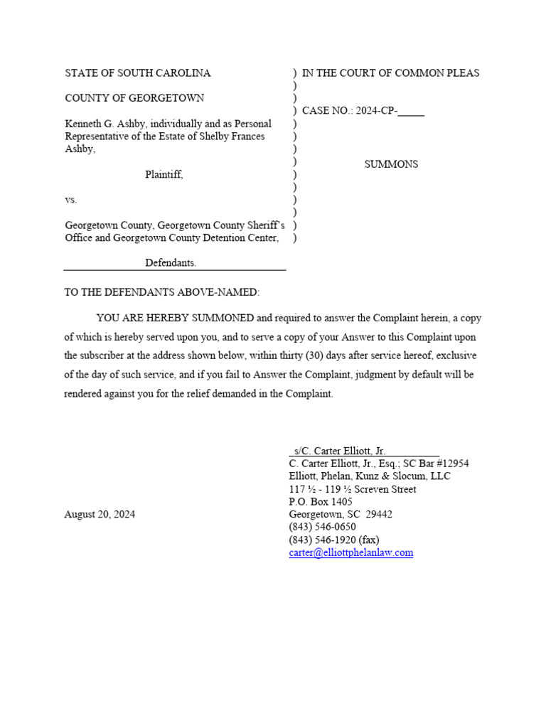 Lawsuit Against Georgetown County, GCSO and Georgetown County Detention ...