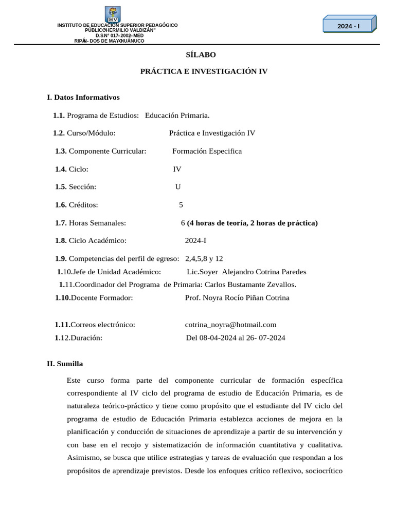 Sílabo Iv Practica .... 2024 | PDF