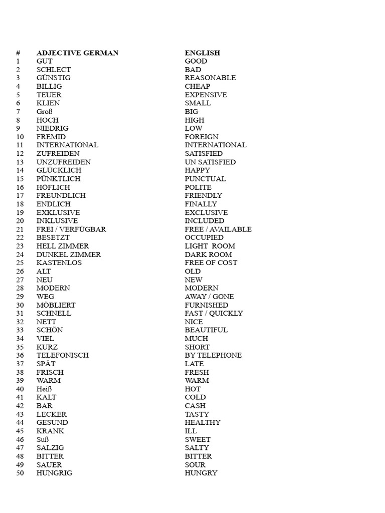 ADJECTIVE A1 german | PDF