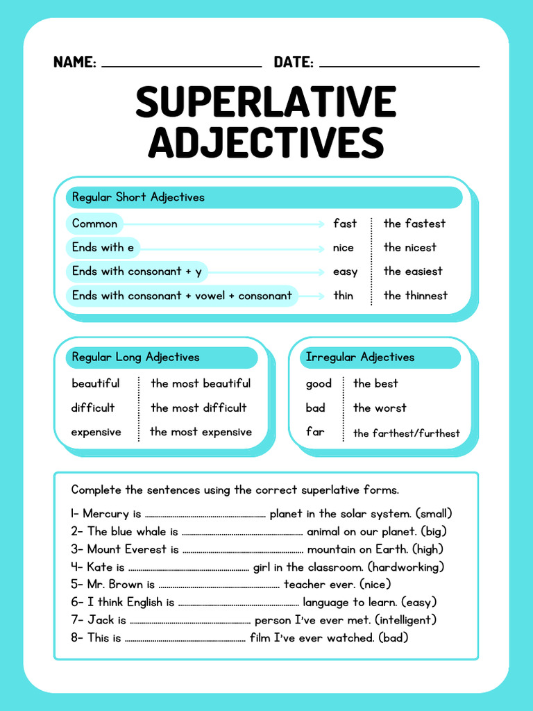 Superlative Adjectives Grammar Worksheet | PDF