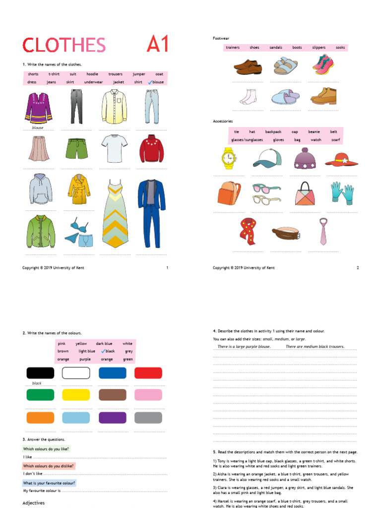 Clothes A1 Student's Worksheet | PDF
