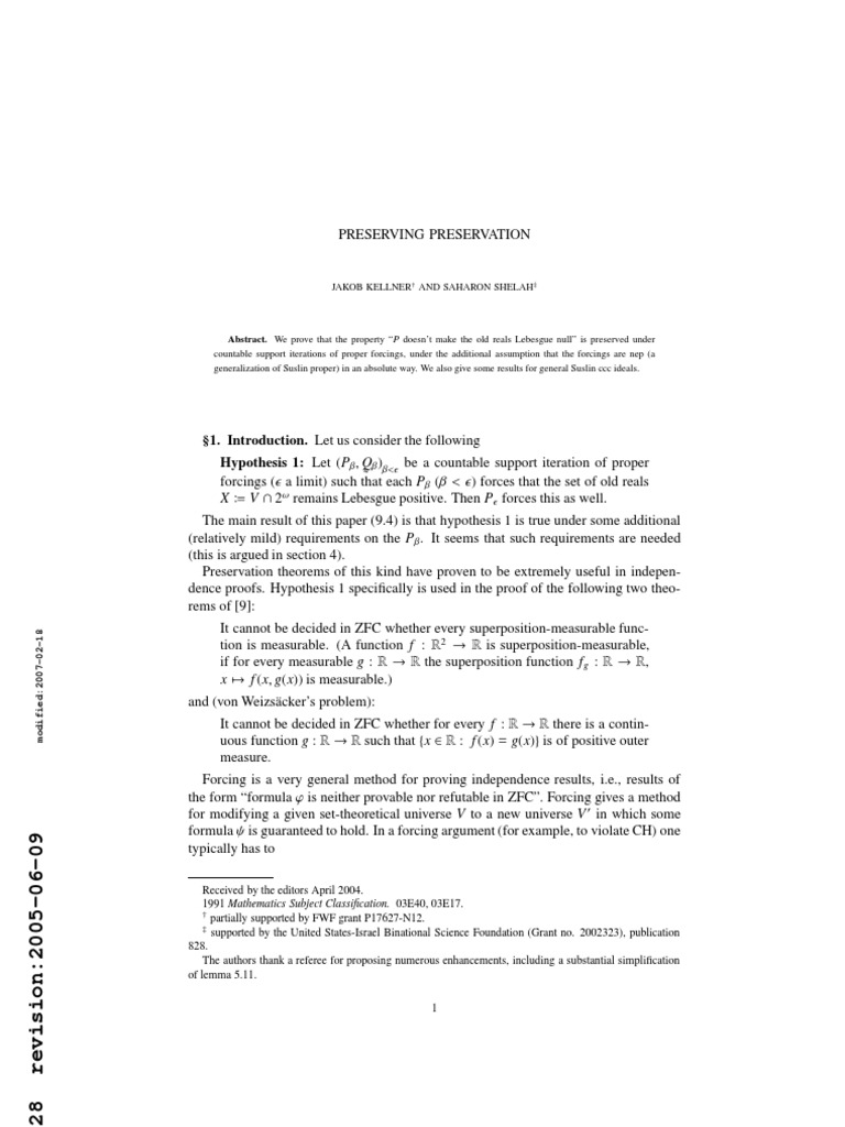 Jakob Kellner and Saharon Shelah - Preserving Preservation | PDF ...